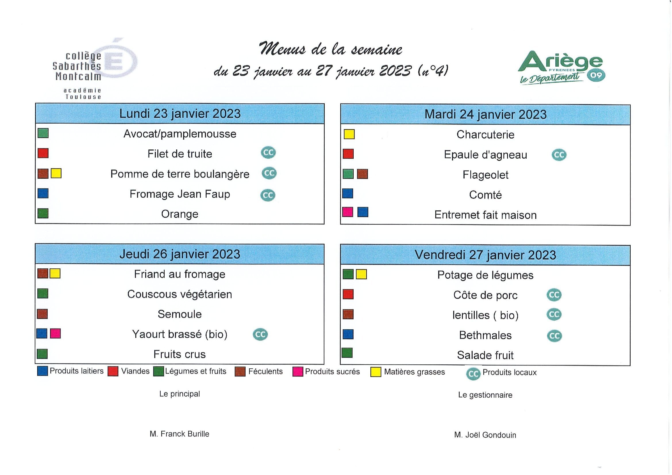 Menus du 23 au 27 janvier 2023 - Le coin de la cantine - Collège ...
